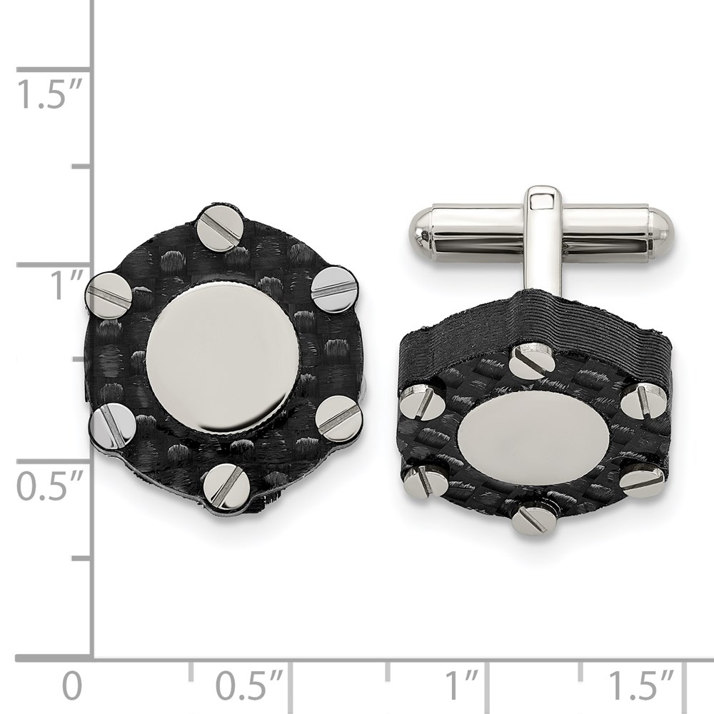 Stainless Steel Brushed and Polished Solid Carbon Fiber Cufflinks - SRC305